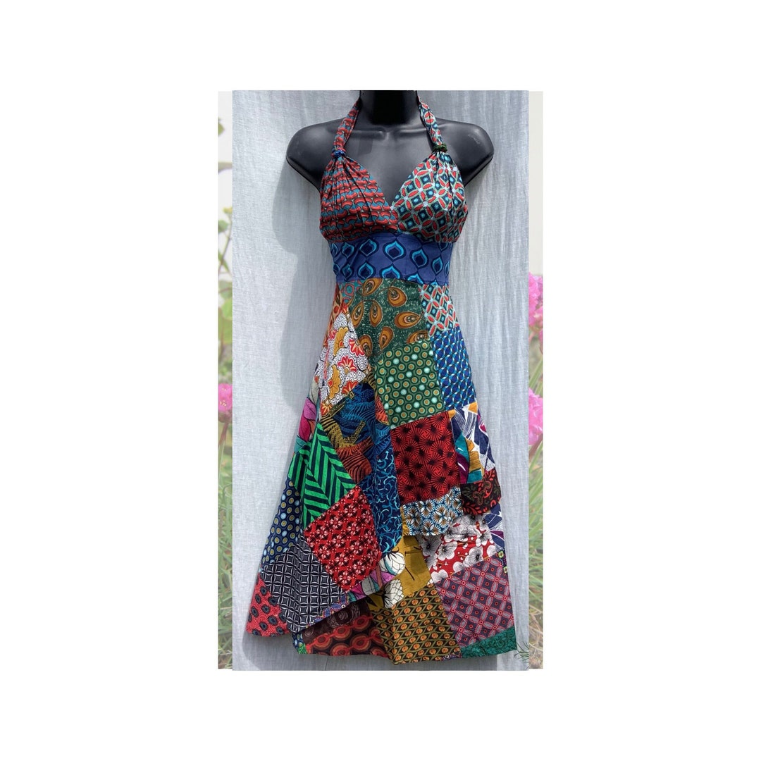 Stunning Halter Neck Patchwork Wrap Dress; Handmade in an Array of ...