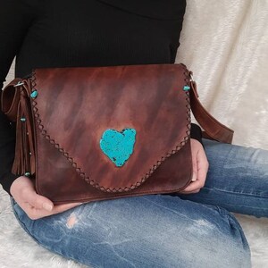 Bespoke Full Grain Leather Handbag With Turquoise Howlite Stone ...