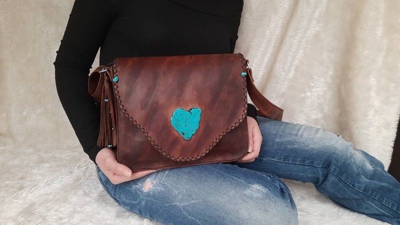 Bespoke Full Grain Leather Handbag With Turquoise Howlite Stone ...