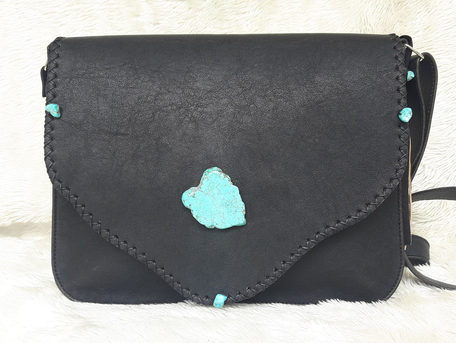 Bespoke Full Grain Leather Handbag With Turquoise Howlite Stone ...