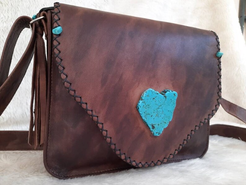 Bespoke Full Grain Leather Handbag With Turquoise Howlite Stone ...