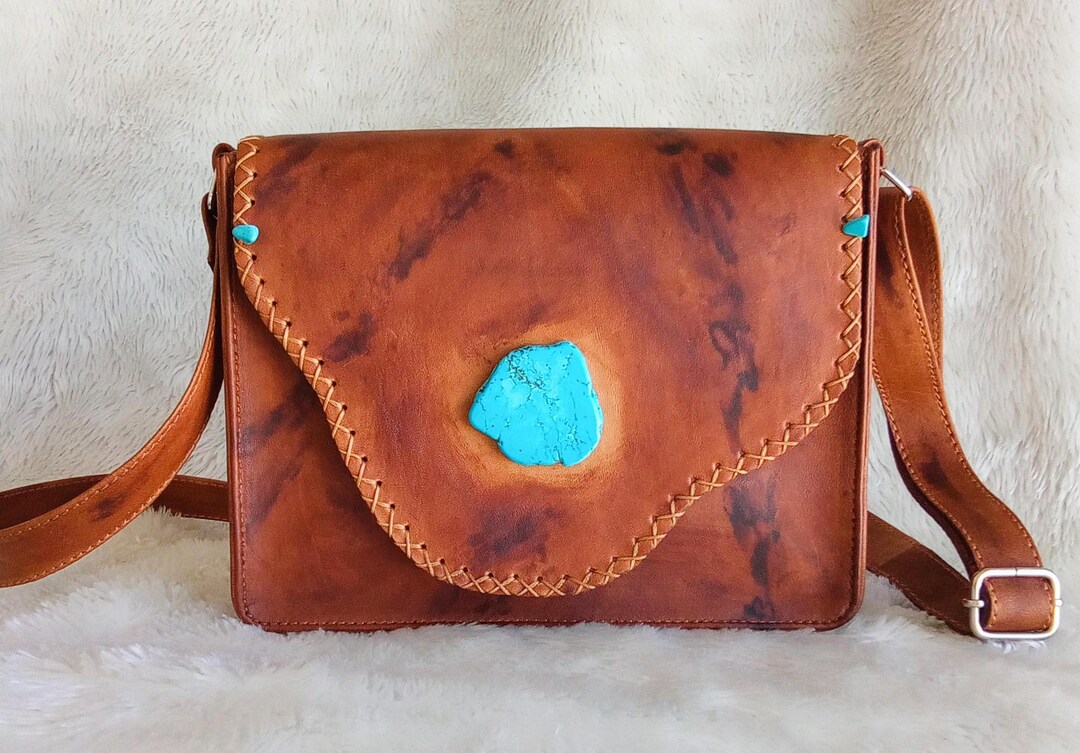 One of a Kind Soft Leather Bag With Gemstone, Handmade Crossbody Unique ...