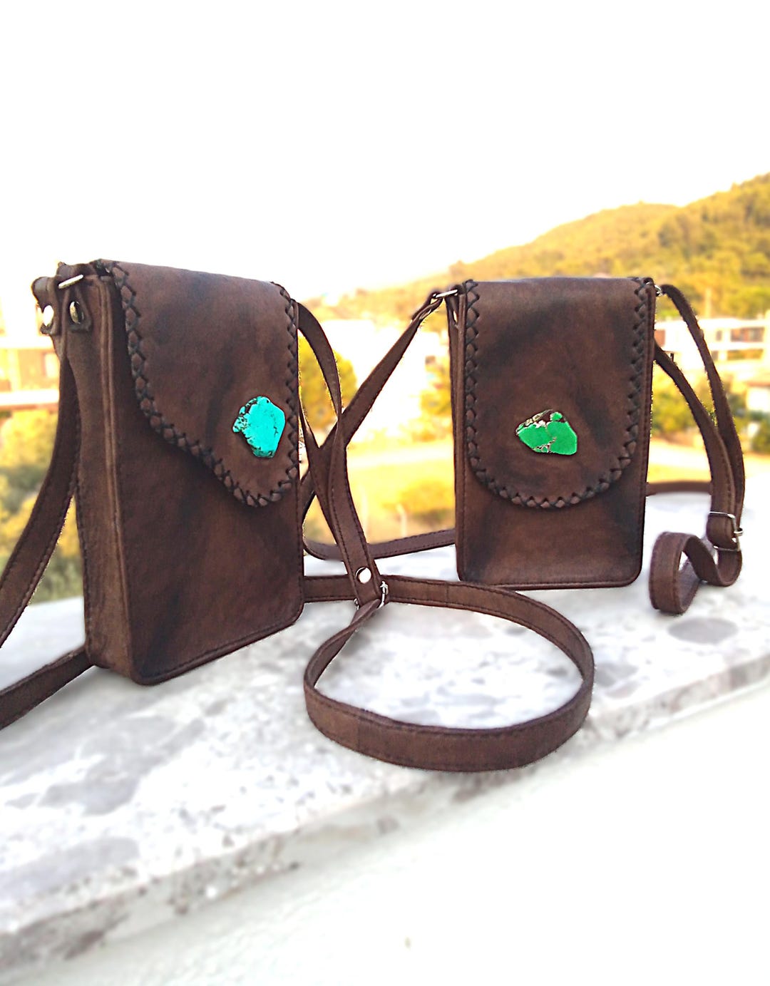 Handmade Leather Crossbody Phone Bag With Howlite Gemstone - Etsy