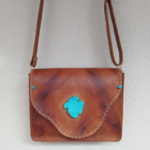 One of a Kind Soft Leather Bag With Gemstone, Handmade Crossbody Unique ...