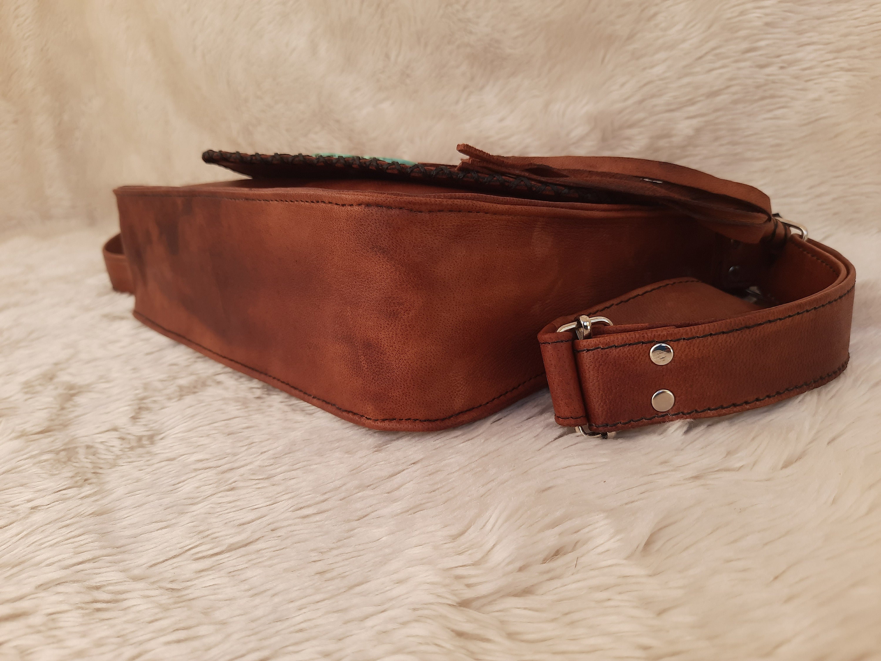 Bespoke Full Grain Leather Handbag With Turquoise Stone - Etsy