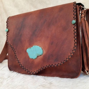 Bespoke Full Grain Leather Handbag With Turquoise Howlite Stone ...