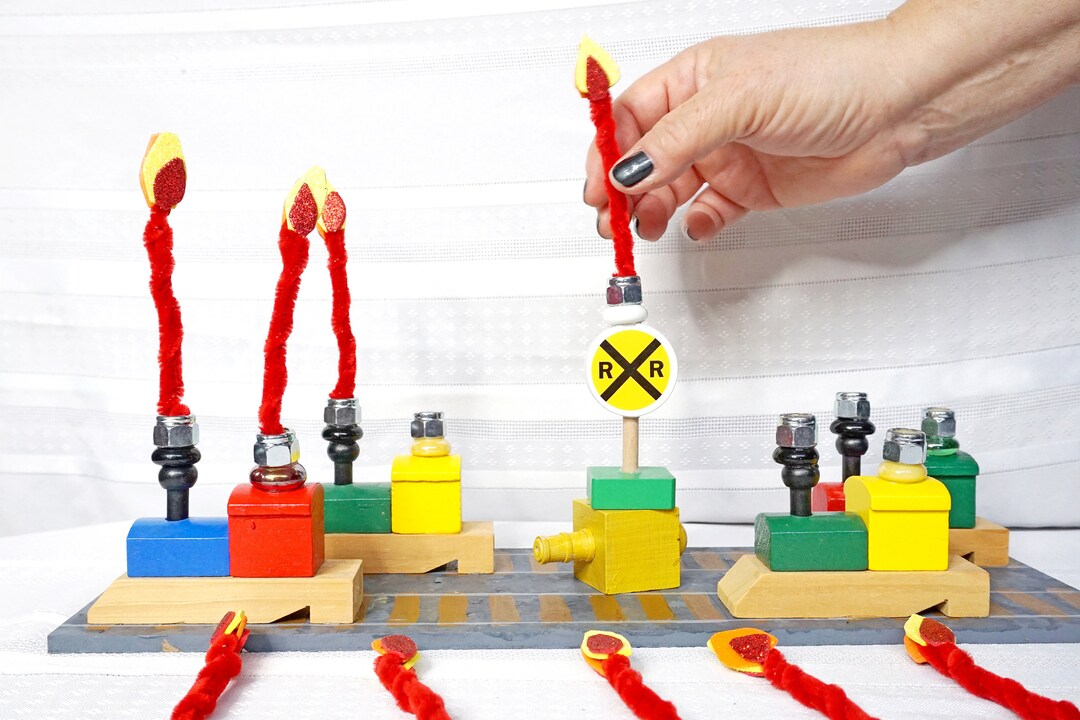 Wooden Train Set Menorah - Etsy