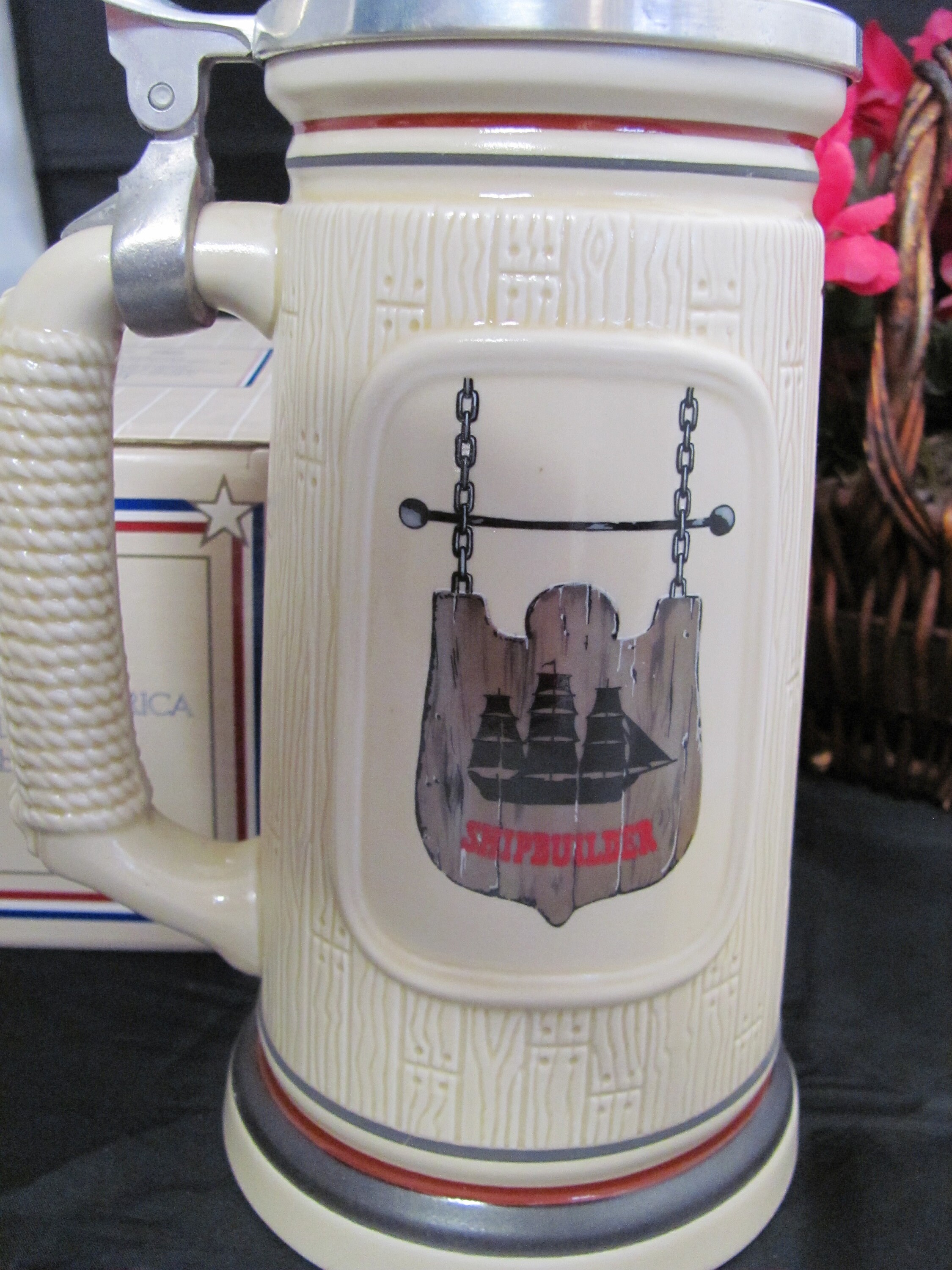 Avon, Shipbuilder Stein, Beige Ceramic, Building of America Stein ...