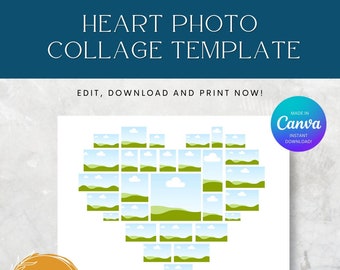 Heart Collage Template, Instantly Editable, Heart Photo Collage ...