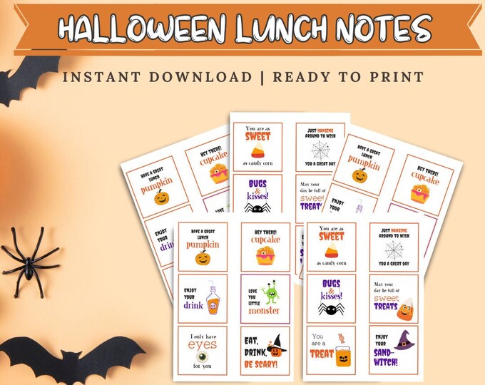 Halloween Lunch Box Notes Printable, Kids Lunch Notes, School Lunchbox ...