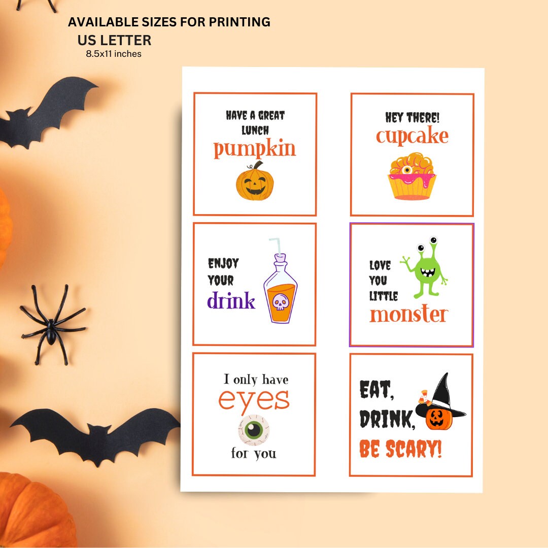 Halloween Lunch Box Notes Printable, Kids Lunch Notes, School Lunchbox ...