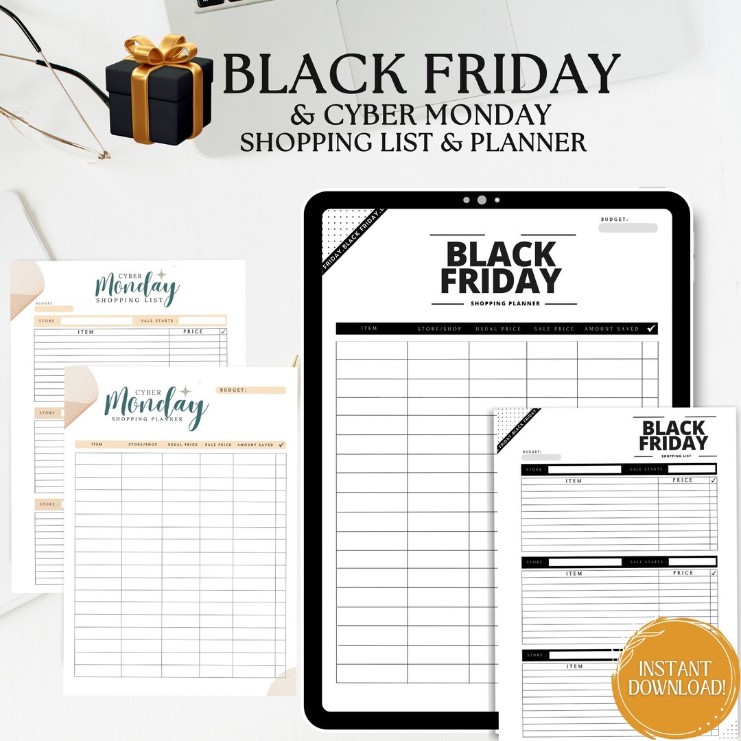 Black Friday Shopping Tracker, Cyber Monday Printable, Black Friday ...