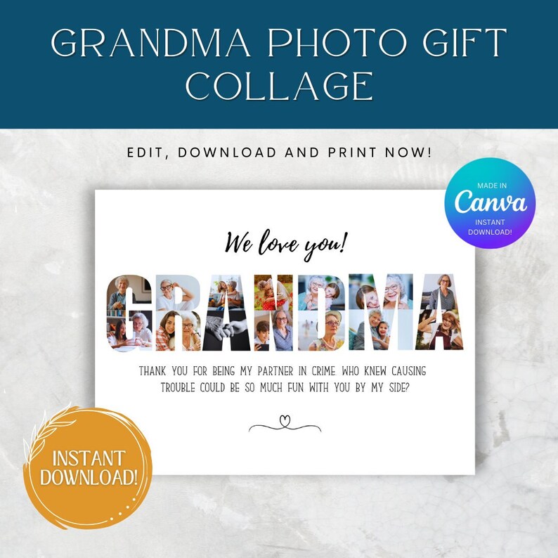 Grandma Photo Collage, Personalized Photo Collage Template, Birthday ...
