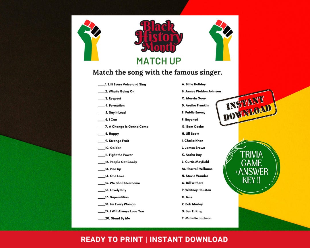 Black History Trivia Game, Black History Month Music Trivia, African ...