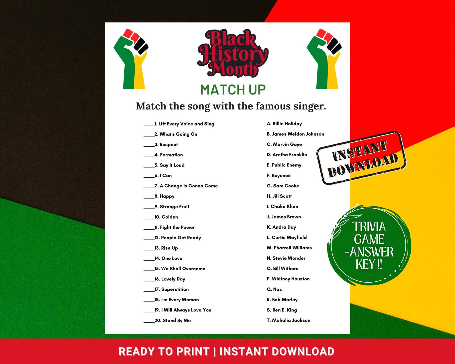 Black History Trivia Game, Black History Month Music Trivia, African ...