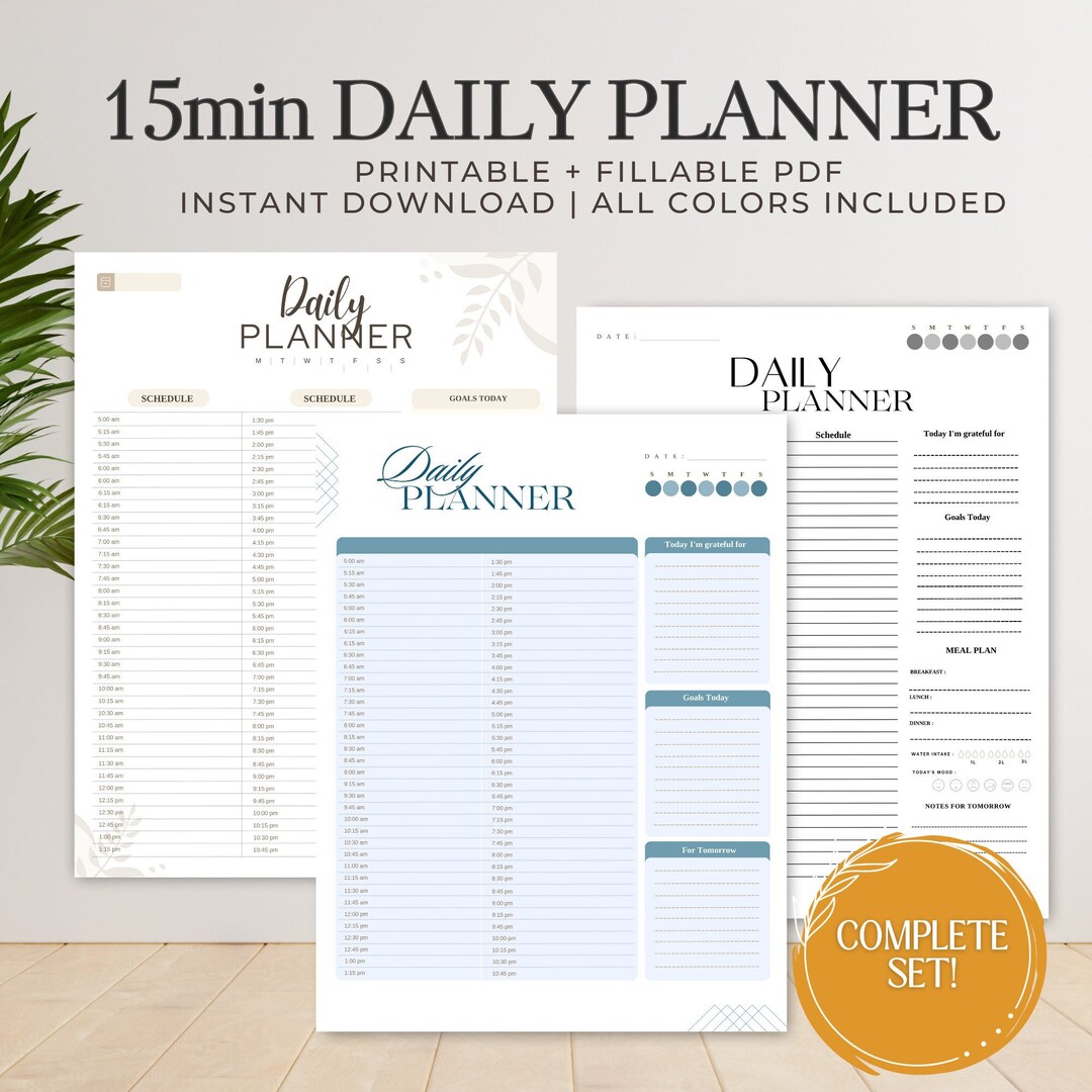 Printable 15 Minute Planner, Appointment Tracker, Time Block PDF, Day ...