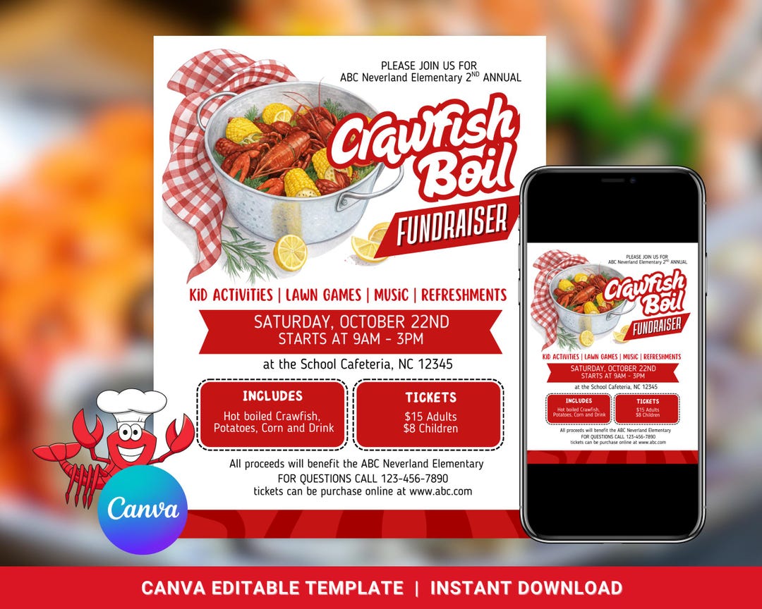 Crawfish Boil Flyer, Editable Crawfish Boil Fundraiser Flyer Template ...