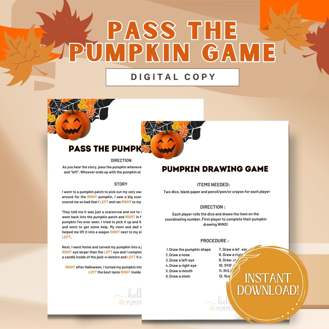 Pass the Pumpkin Game Halloween Printable Left Right Game - Etsy