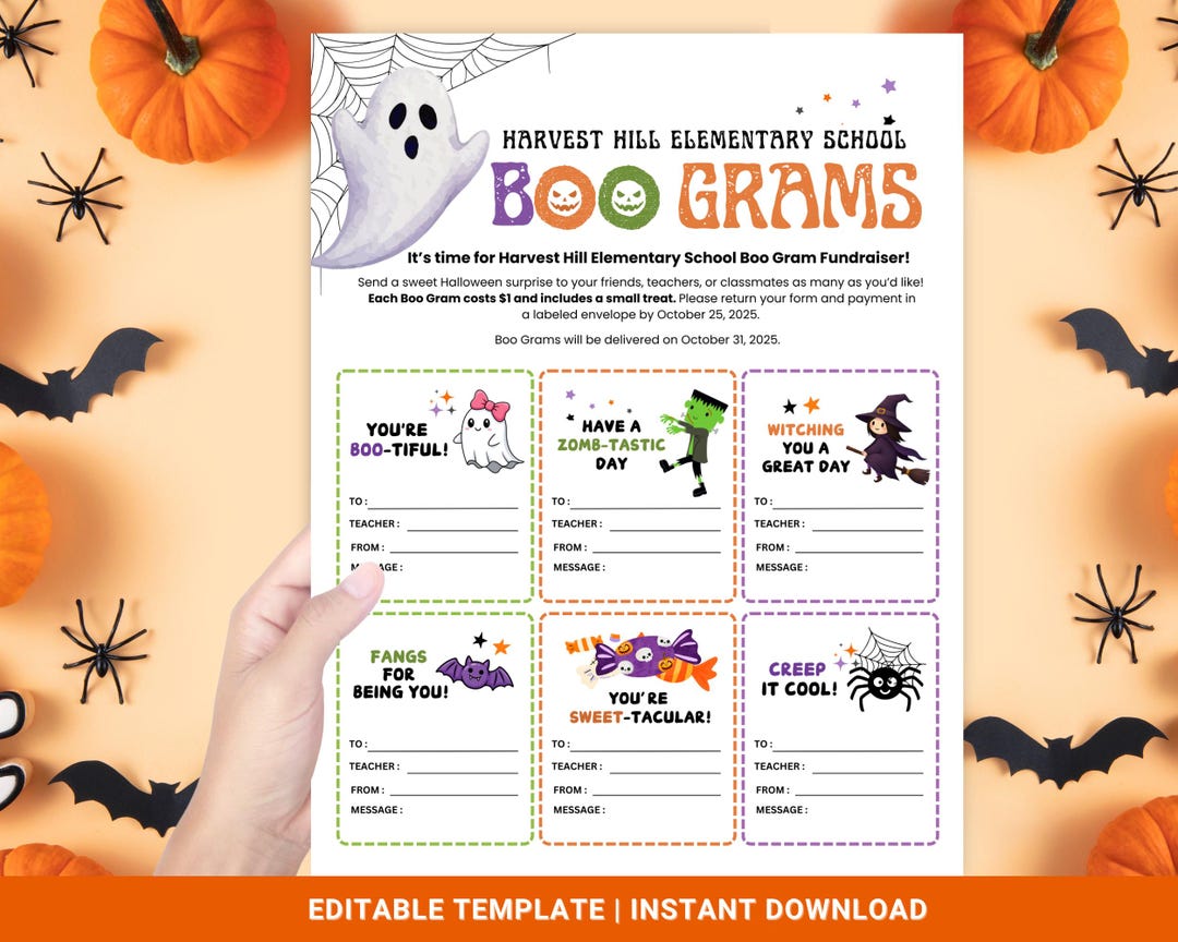 Editable Halloween Boo Gram, Editable School Boo Grams Template, Candy ...