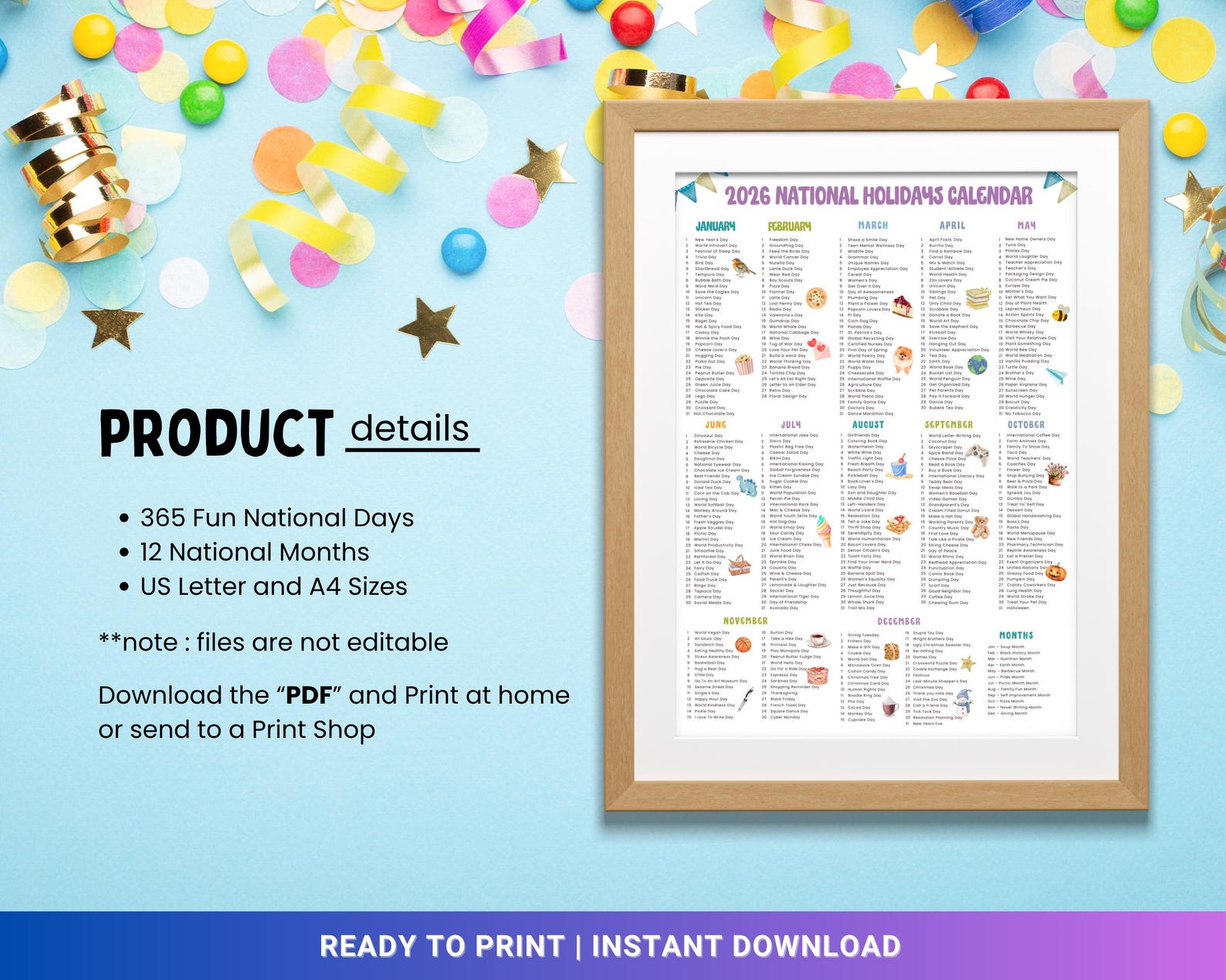 National Days 2026 Printable Calendar, Silly Holidays & Fun Days ...