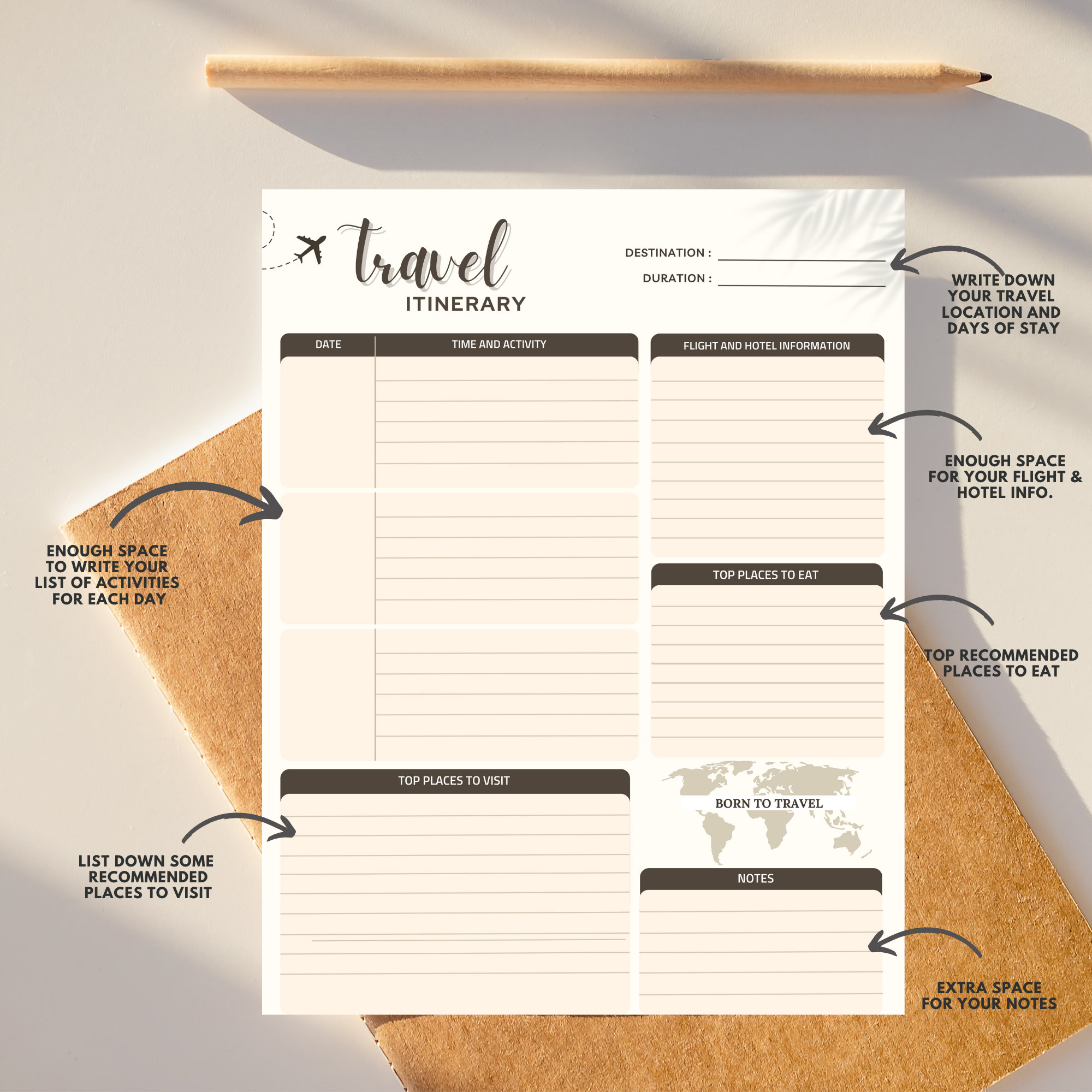 Travel Planner Template, Travel Itinerary, Daily Trip Itinerary, Daily ...