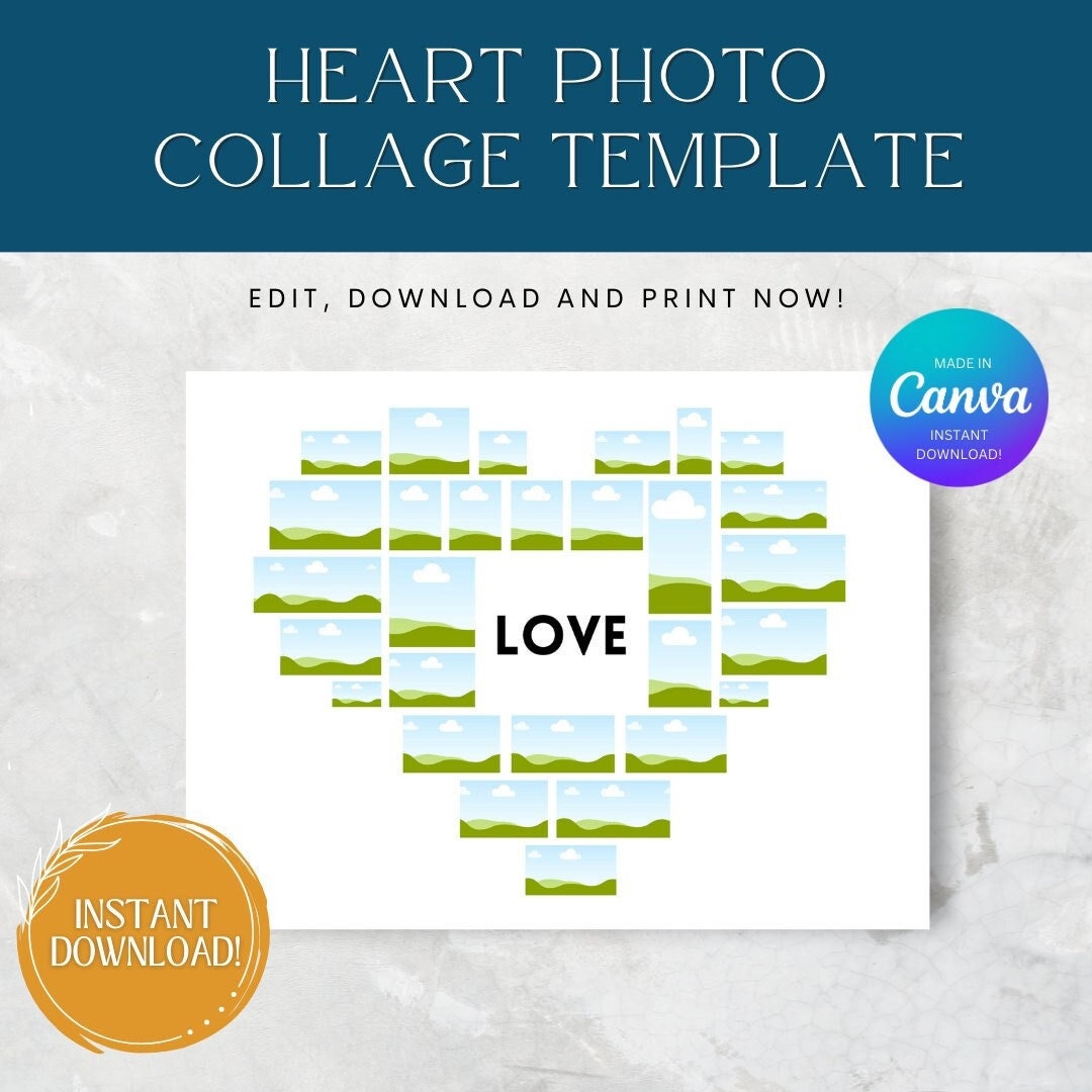 Heart Photo Collage Template, Heart Collage Template,heart Shape Photo ...