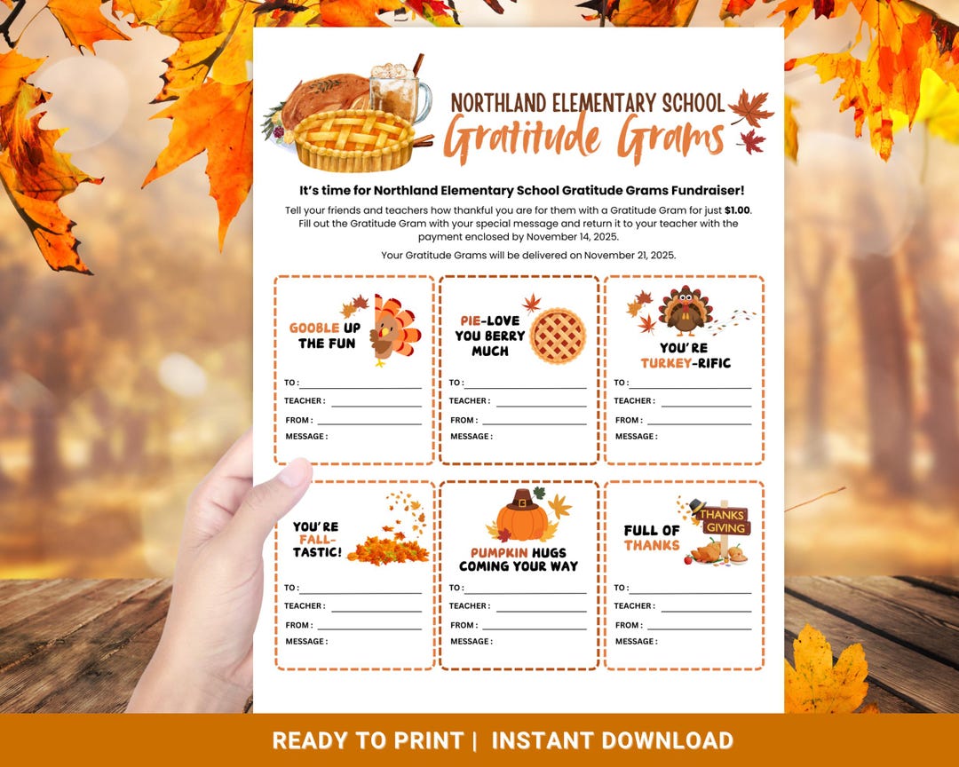 Editable Gratitude Gram, Editable School Thanksgiving Grams Template ...
