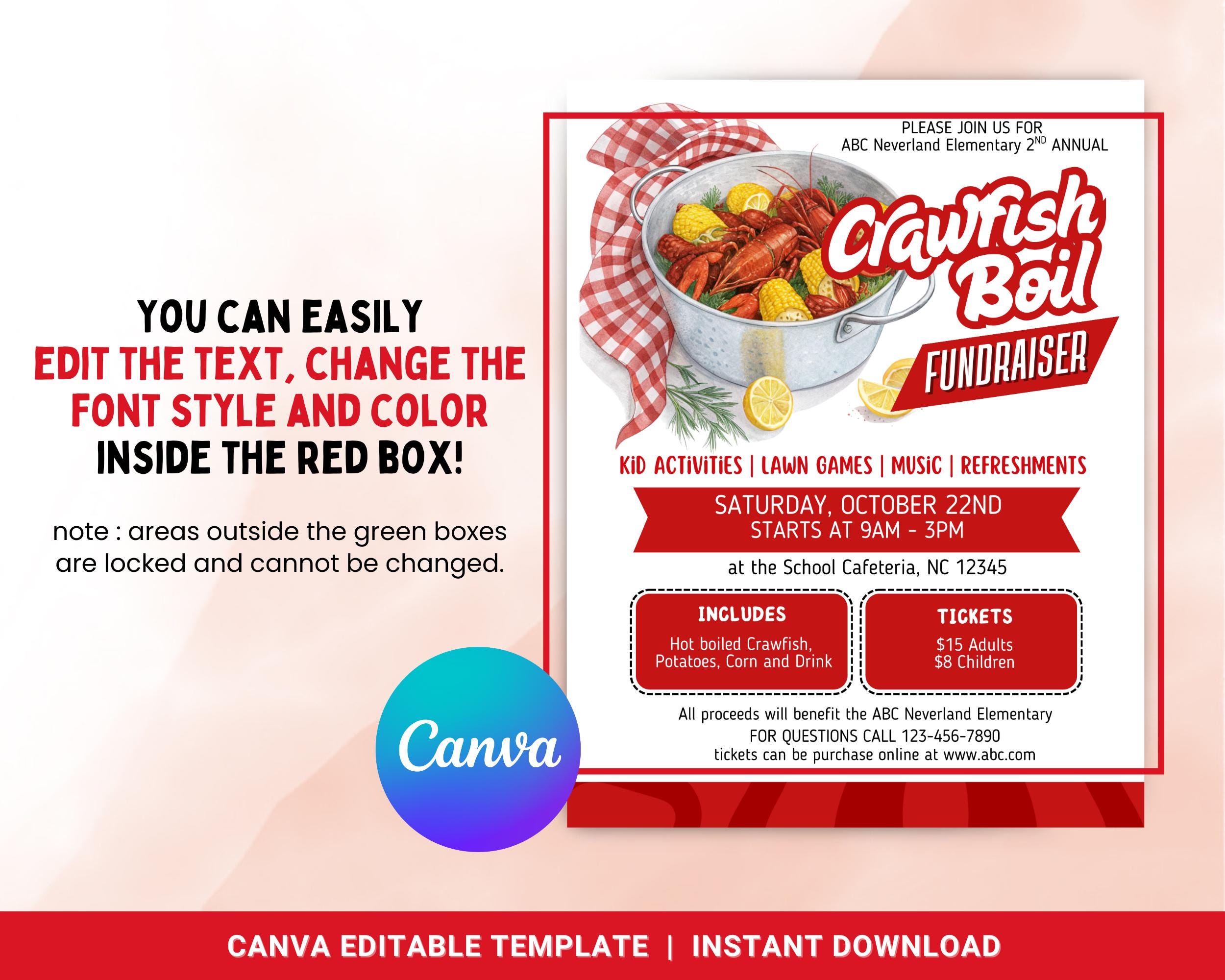 Crawfish Boil Flyer, Editable Crawfish Boil Fundraiser Flyer Template ...