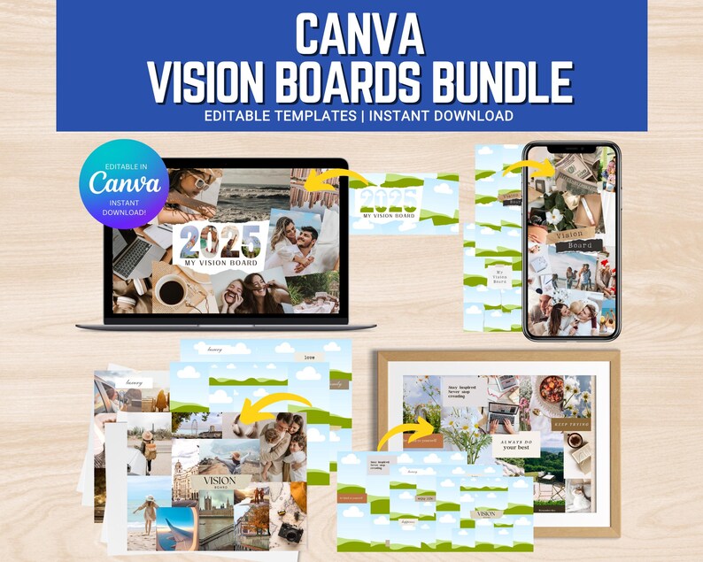 Canva Vision Board, Digital Vision Board Template, 2024 & 2025 Vision ...