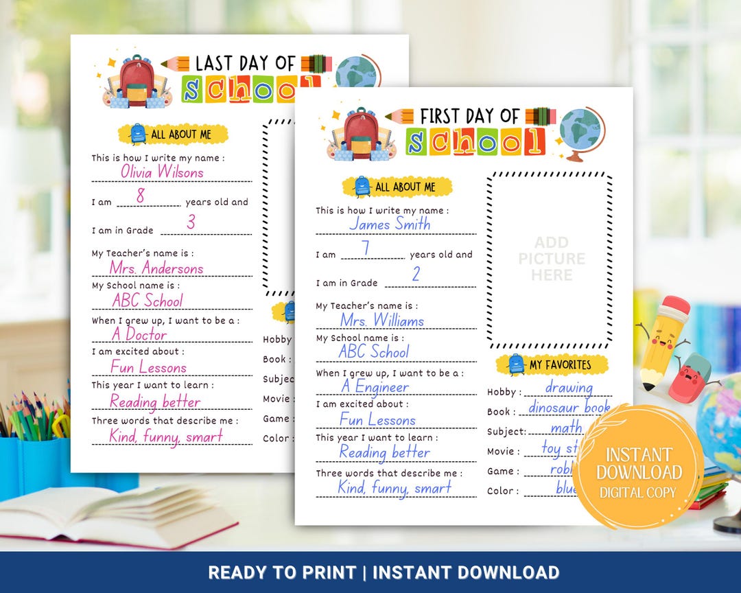 First and Last Day of School Printable, All About Me, Back to School ...