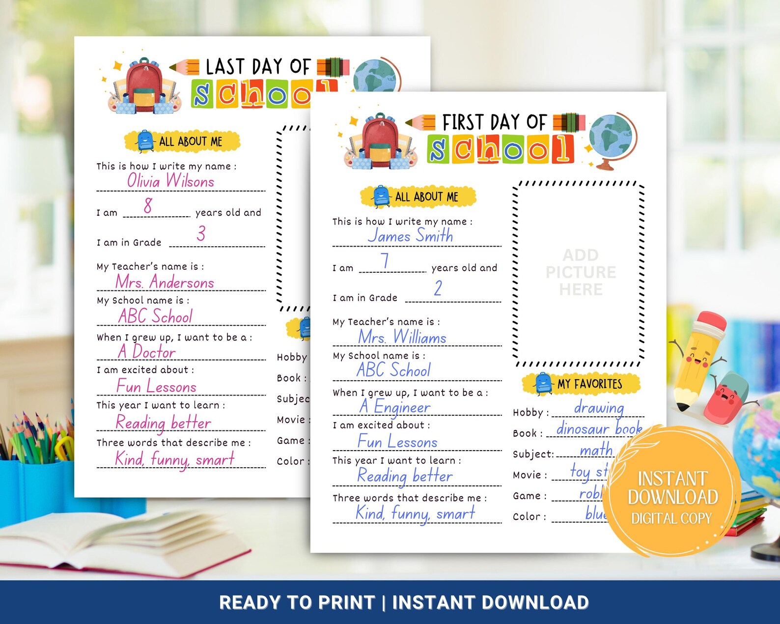 First and Last Day of School Printable, All About Me, Back to School ...