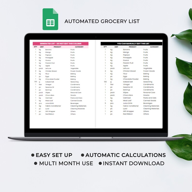 Editable Grocery List, Grocery List Google Sheet, Shopping List ...