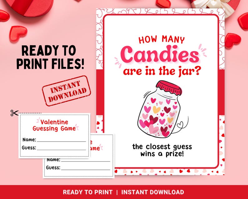 Valentine Game, Guess How Many Candies in Jar, Valentine Candy Game ...