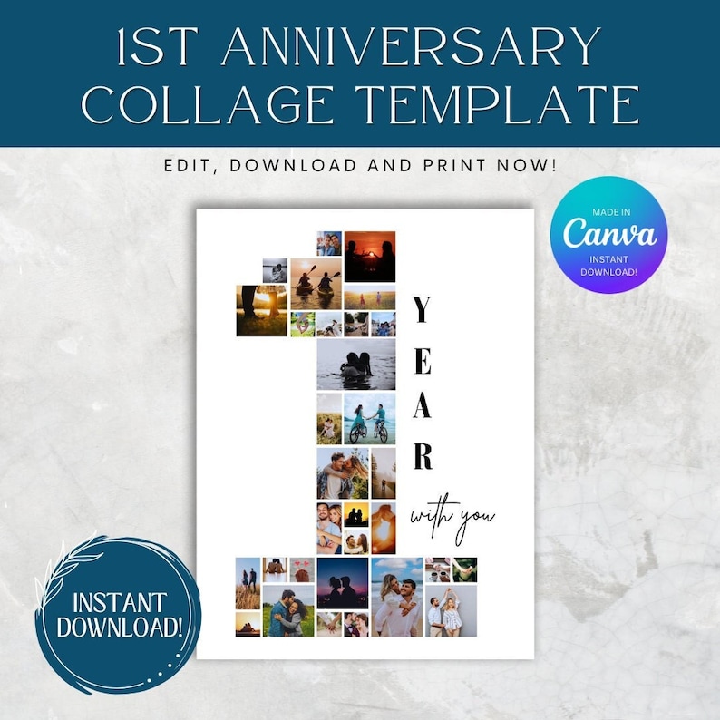 Editable Custom 1 Year Anniversary Gift, Anniversary Photo Collage ...