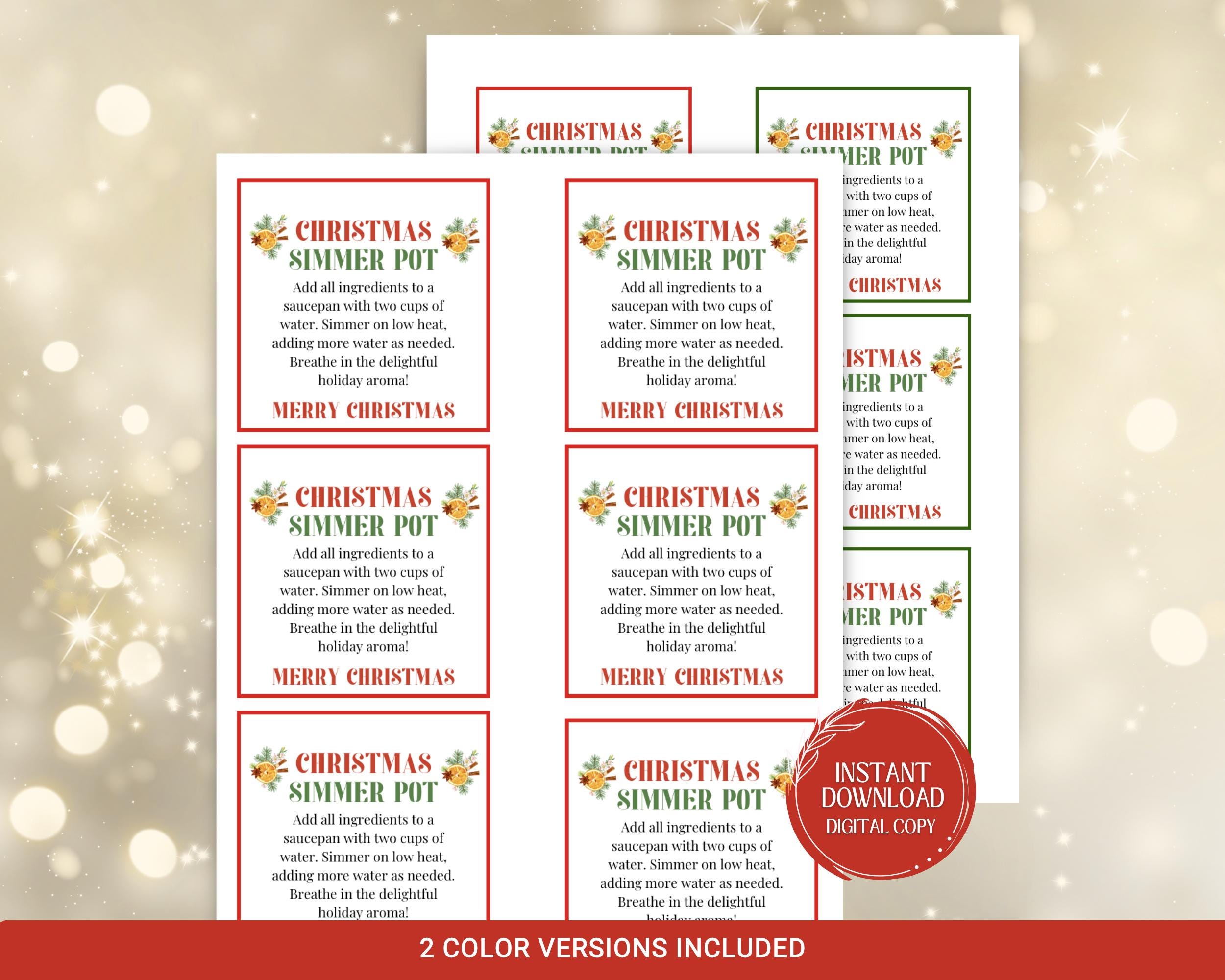 Christmas Potpourri Gift Tag, Printable Simmering Potpourri Tag ...