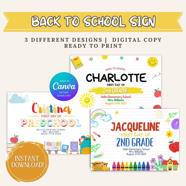 Editable First Day of School Sign Back to Schoolprintable - Etsy