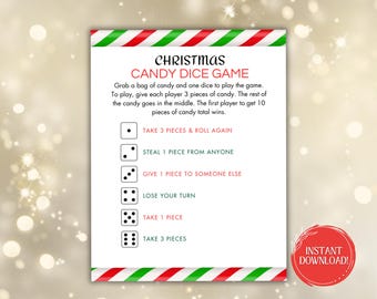 Christmas Printable Candy Dice Game, Christmas Family Game Night ...
