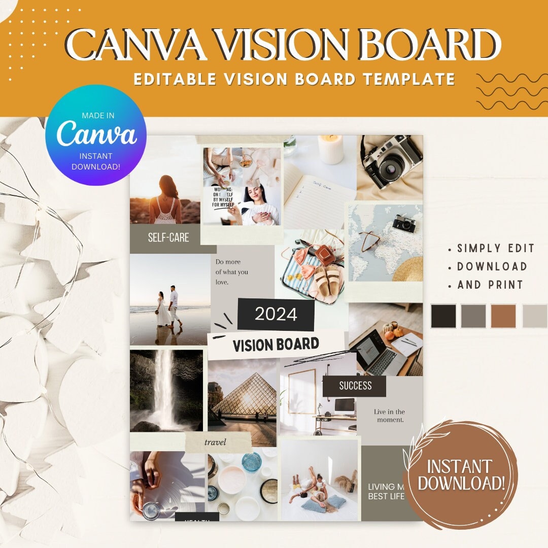 Digital Vision Board Template, Fully Editable Drag and Drop Canva ...