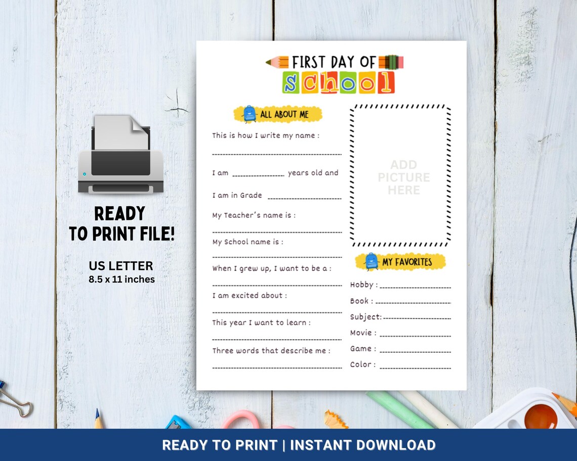 First and Last Day of School Printable, All About Me, Back to School ...