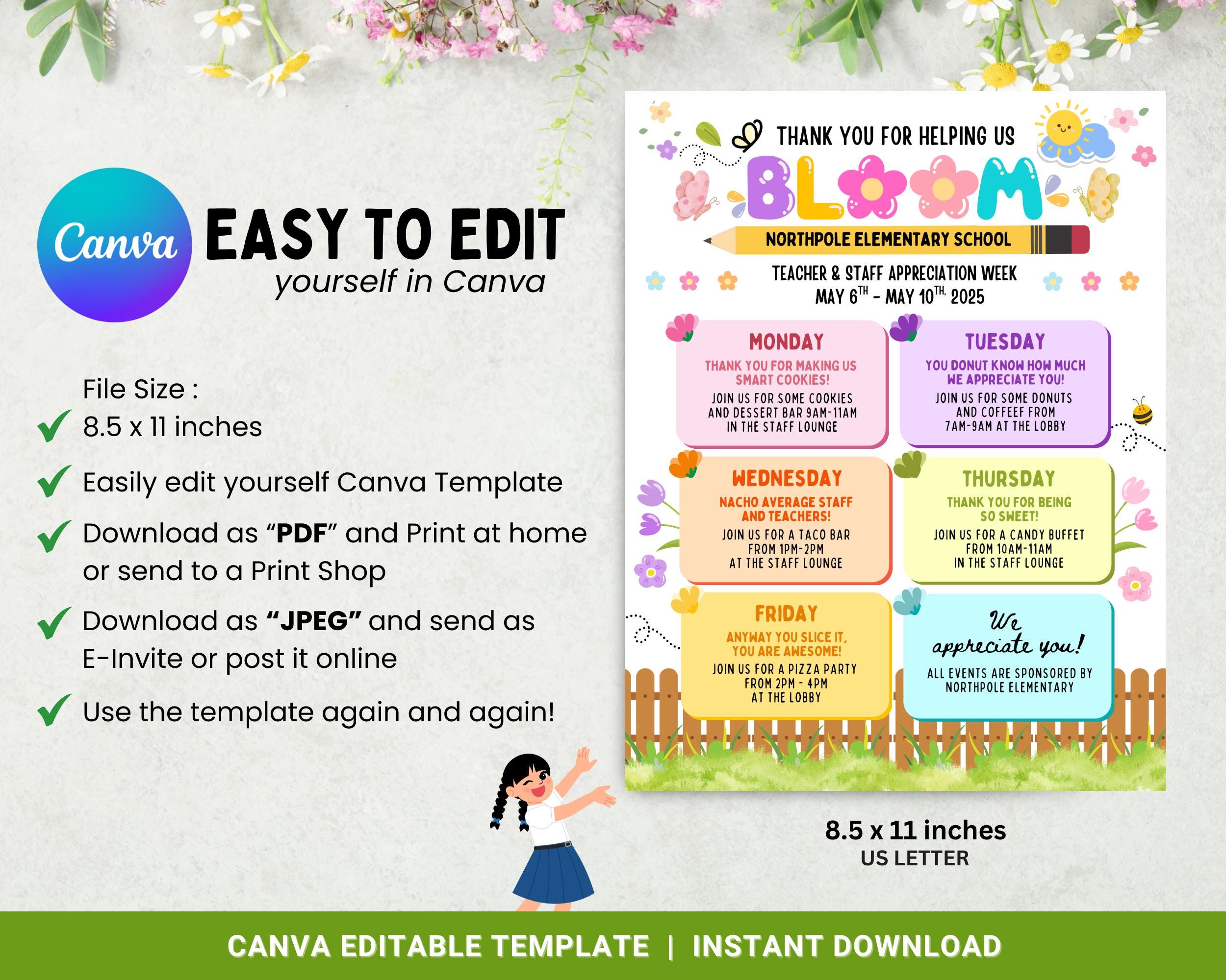 Editable Floral Teacher and Staff Appreciation Week Theme Flyer ...