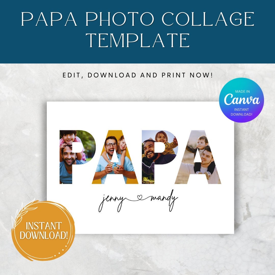 Papa Photo Collage, Personalized Photo Collage Template, Birthday ...