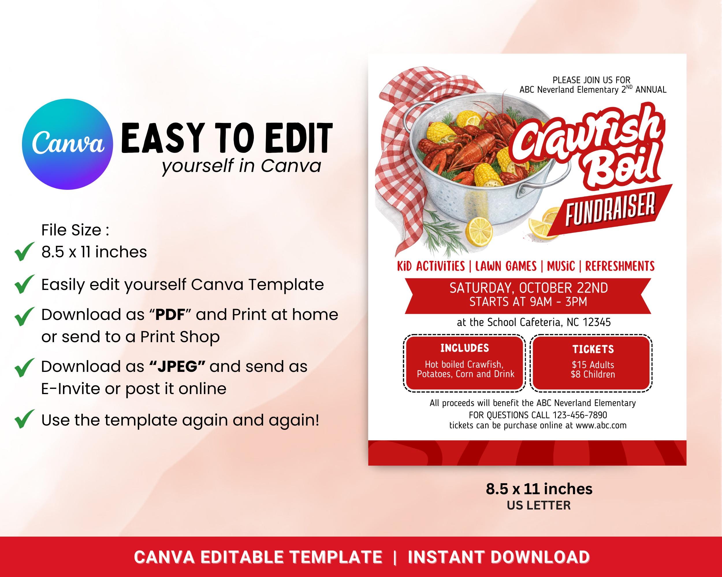 Crawfish Boil Flyer, Editable Crawfish Boil Fundraiser Flyer Template ...