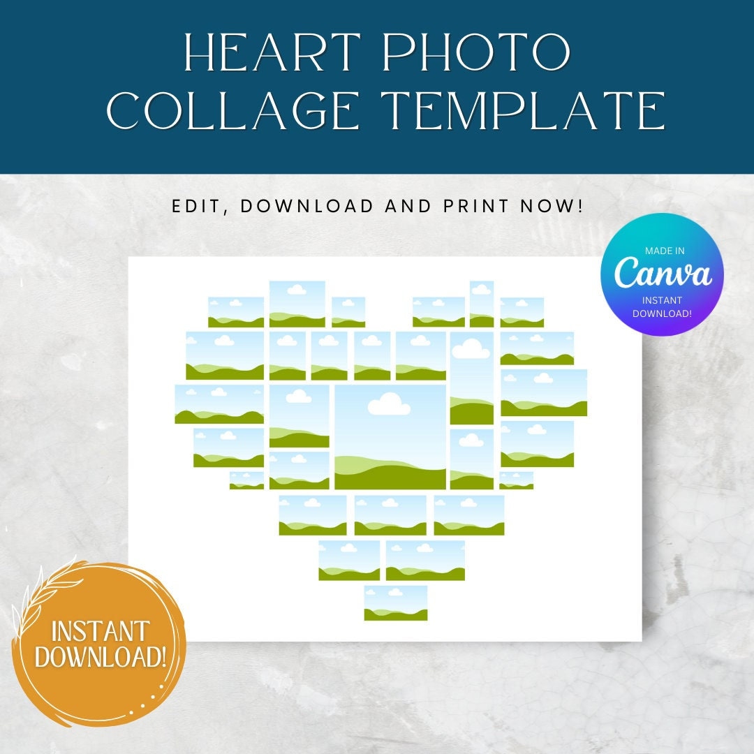 Heart Photo Collage Template, Heart Collage Template,heart Shape Photo ...