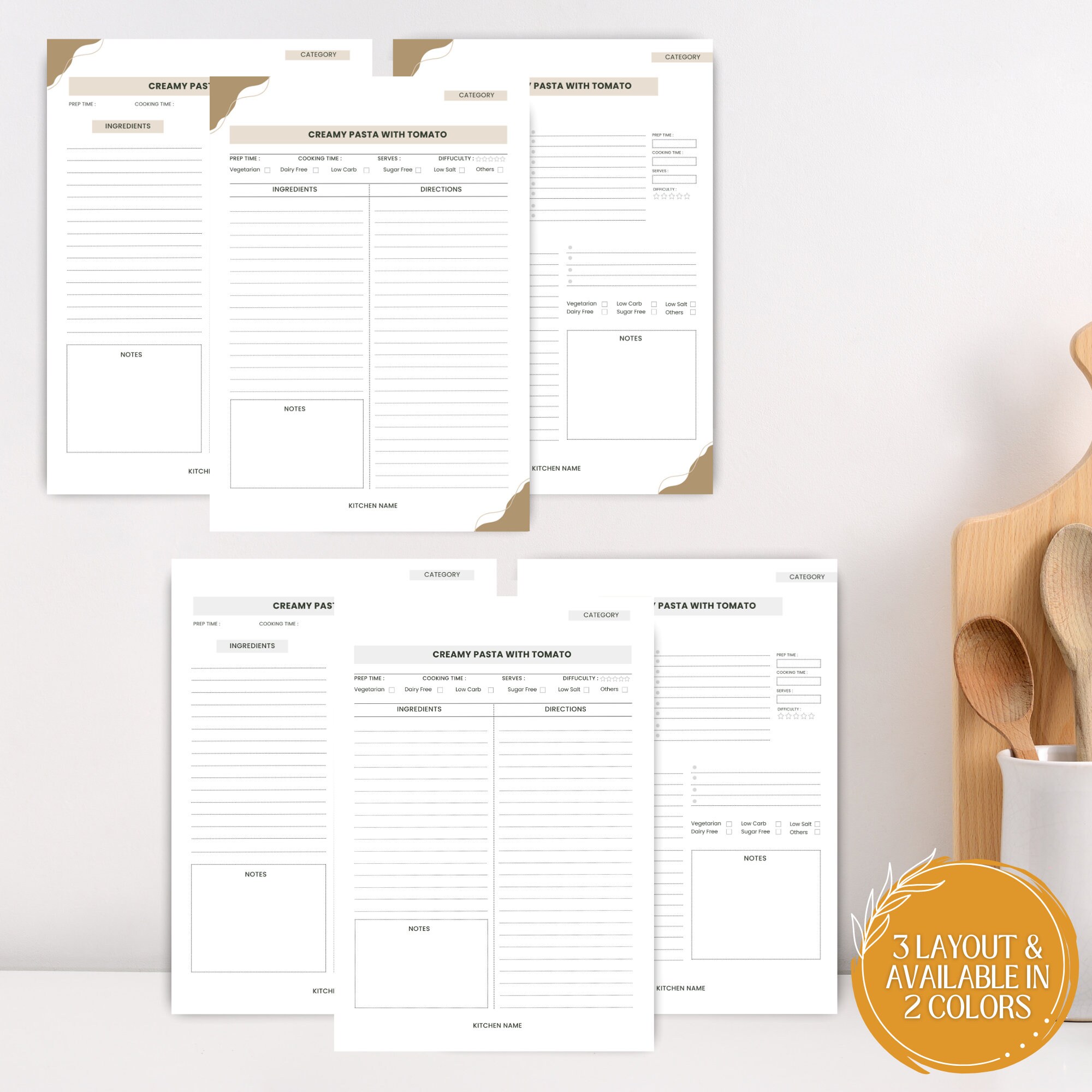Minimal Recipe Template, Printable Recipe Book, Blank Recipe Page ...