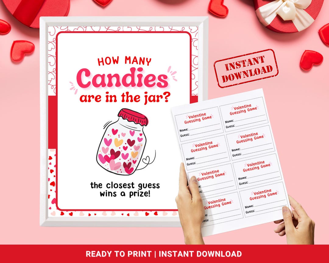Valentine Game, Guess How Many Candies in Jar, Valentine Candy Game ...