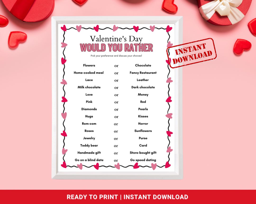 Valentine's Would You Rather, Printable Valentine's Day This or That ...