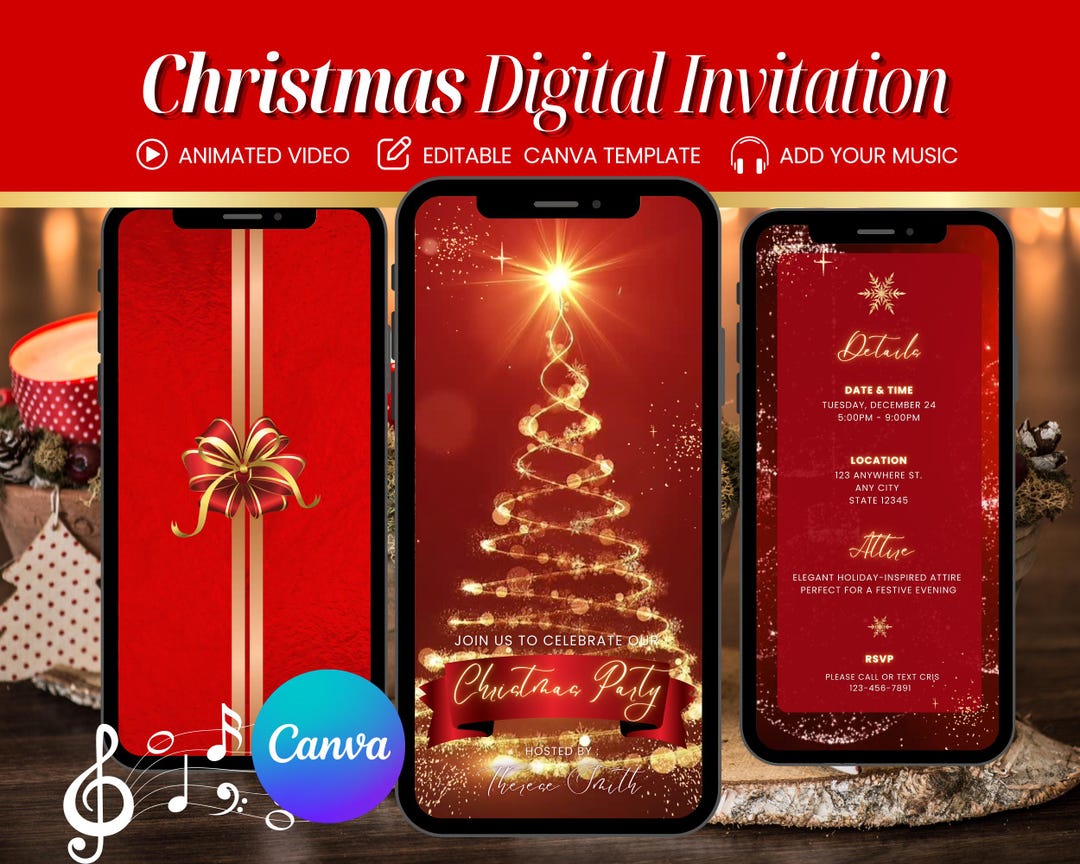Christmas Party Video Invitation Template, Digital Canva Invite ...