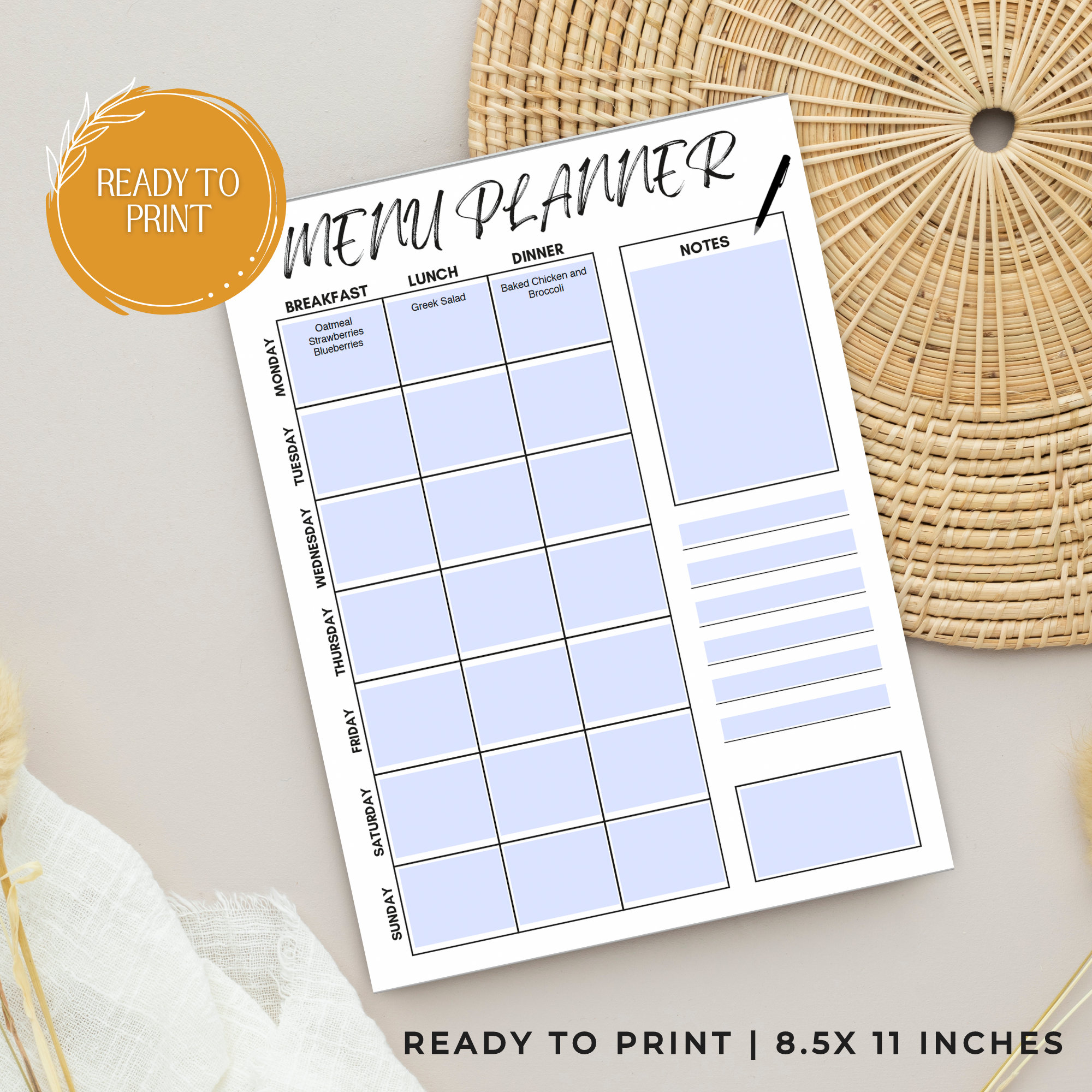 Meal Planner Template, Menu Planner Printable, Editable PDF Menu ...