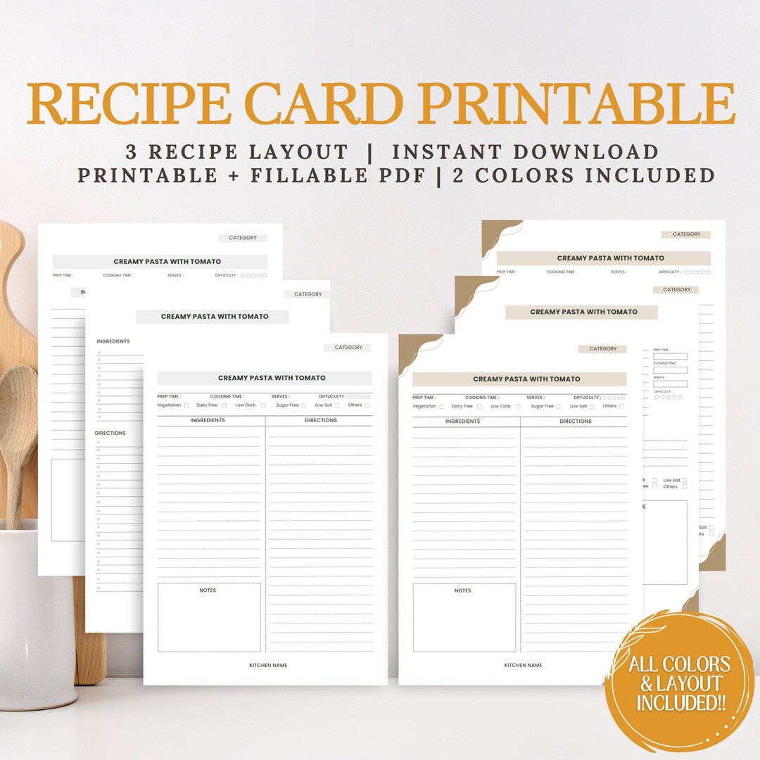 Minimal Recipe Template, Printable Recipe Book, Blank Recipe Page ...