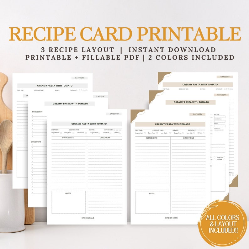 Minimal Recipe Template, Printable Recipe Book, Blank Recipe Page ...